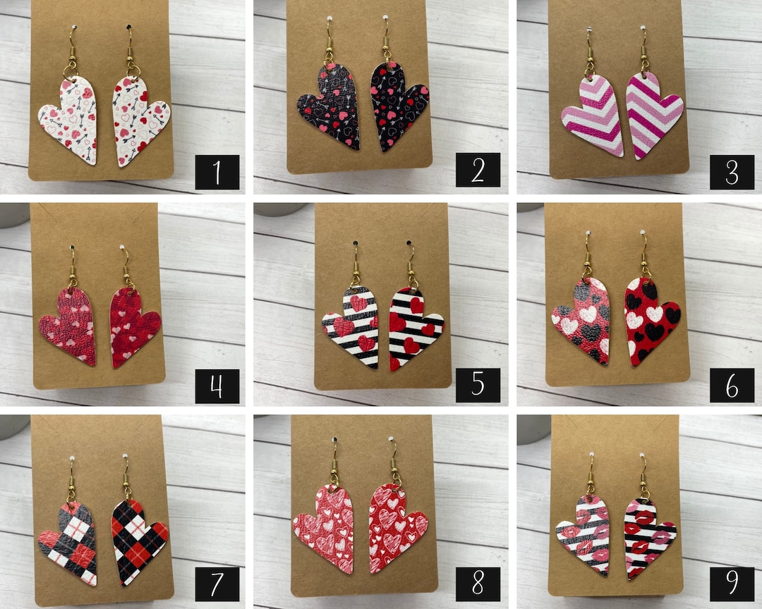 Heart Earrings, Valentines Day Faux Leather Earrings, Love Earrings ...
