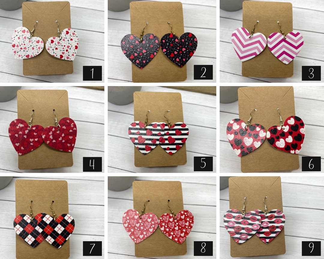 Heart Earrings, Valentine’s Day Faux Leather Earrings, Love Earrings ...