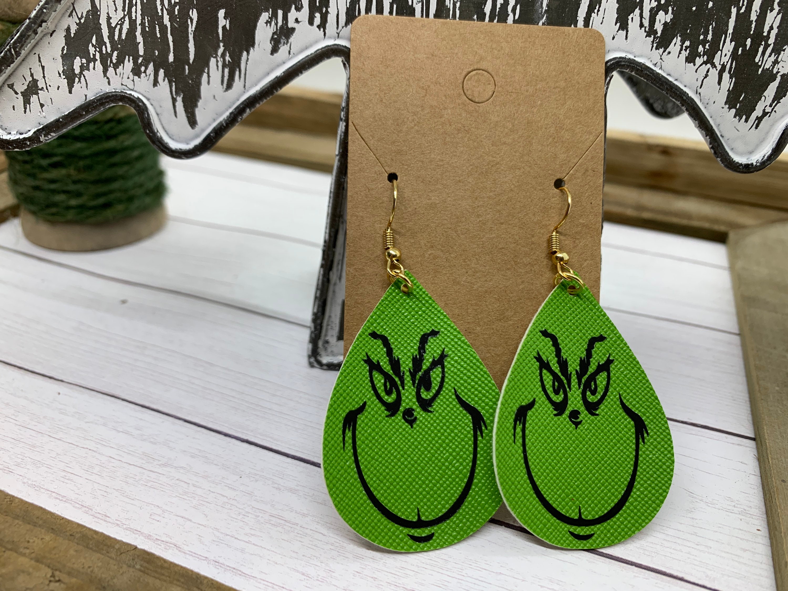 Grinch Inspired Faux Leather Earrings Christmas Leather | Etsy