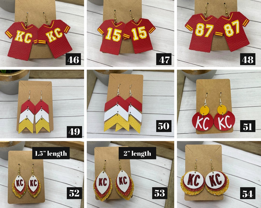 KC Chiefs Earrings, Leather KC Football Earrings, Kansas City Football ...