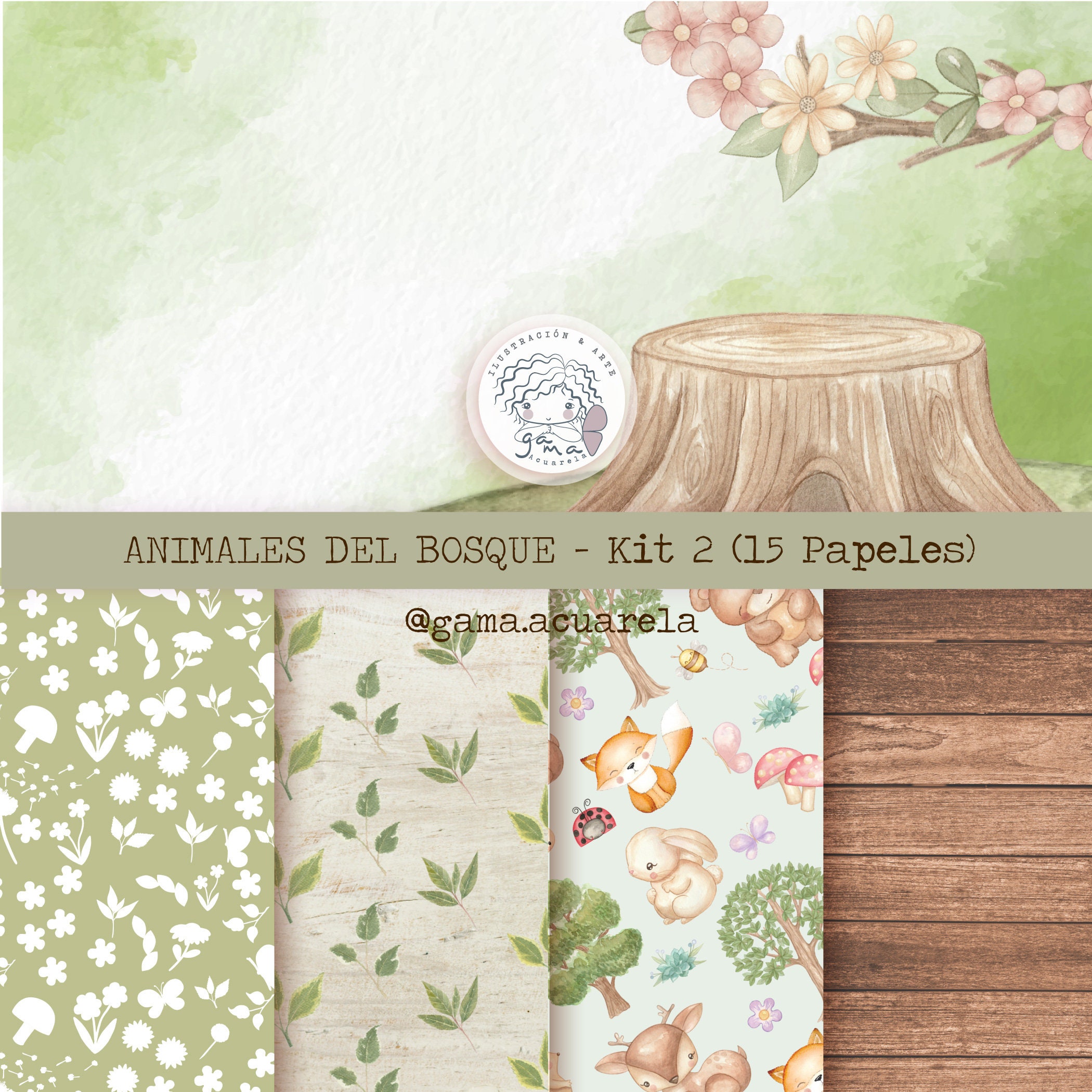 Digital Paper Forest Animals Scrap Flowers Leaves - Etsy