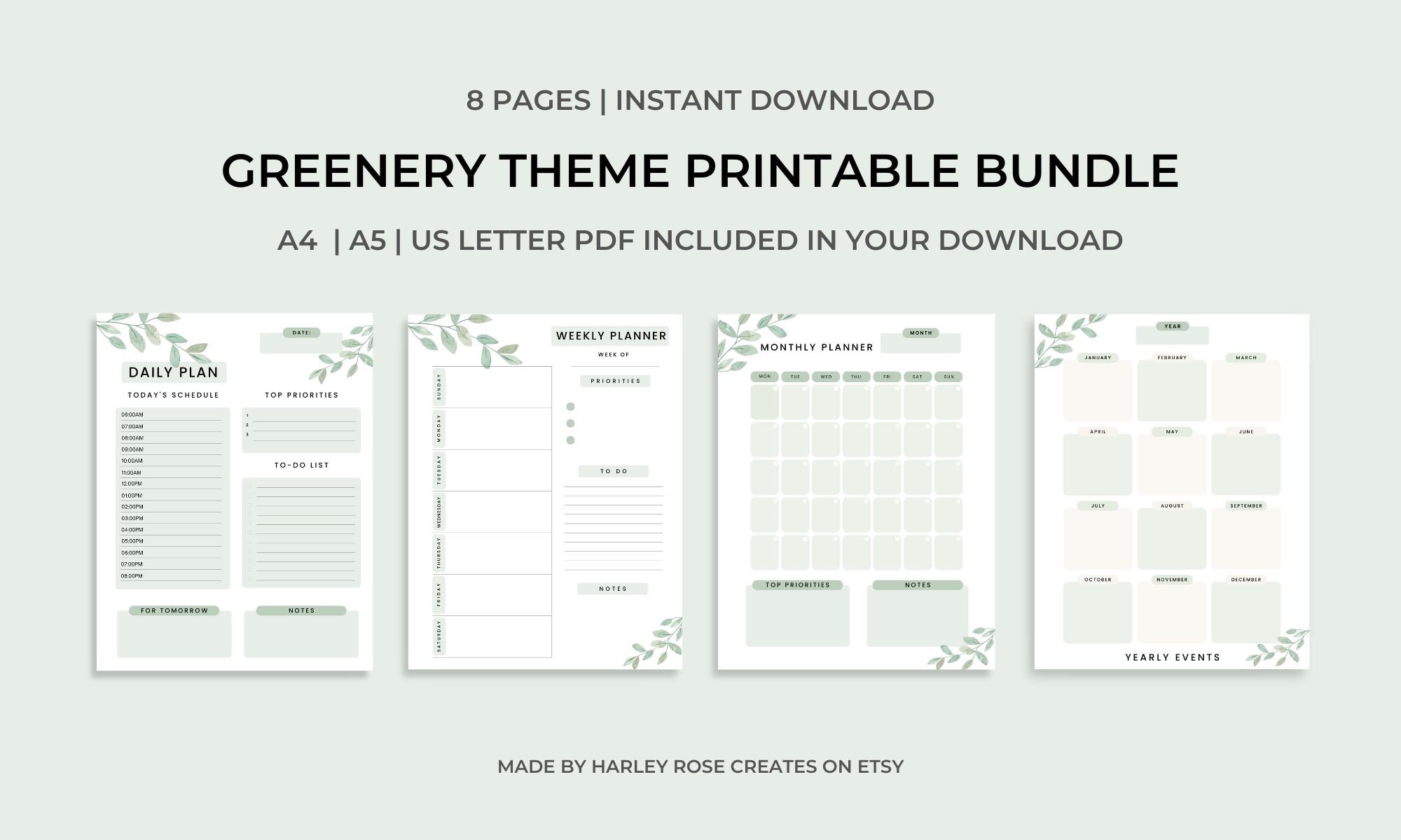 Greenery Printable Planner | Daily Planner | Weekly Planner | Monthly ...