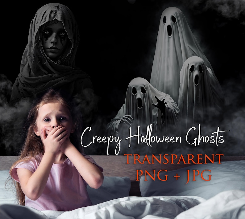 50 Creepy Halloween Ghost Overlays: PNG & JPG Photo Effects (digital ...