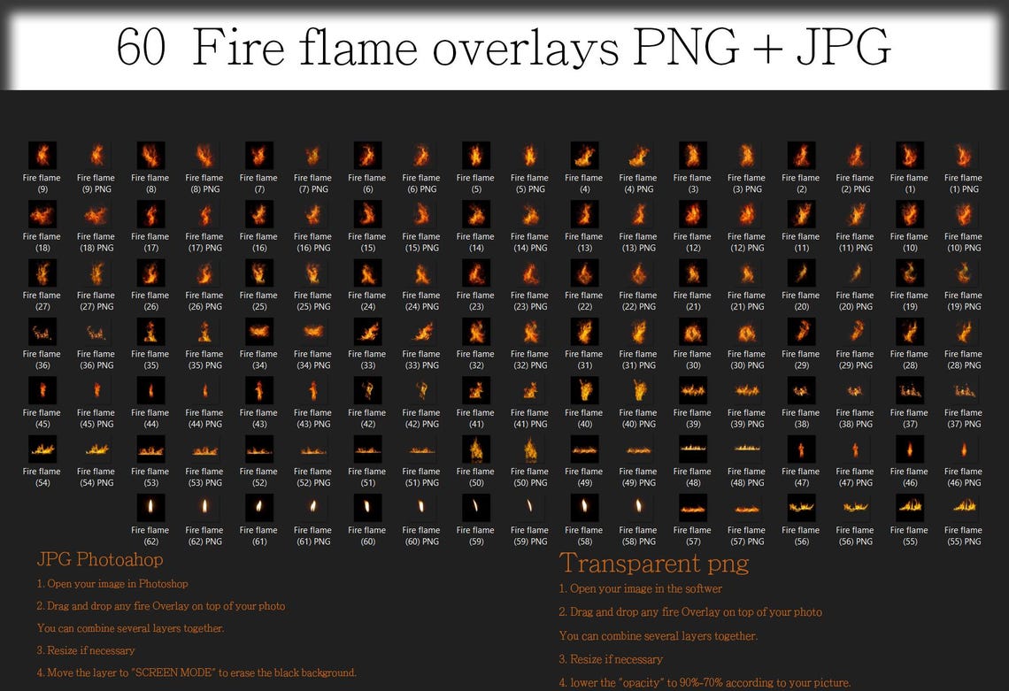 60 Fire Flame Photo Overlays: PNG & JPG (digital Download) - Etsy