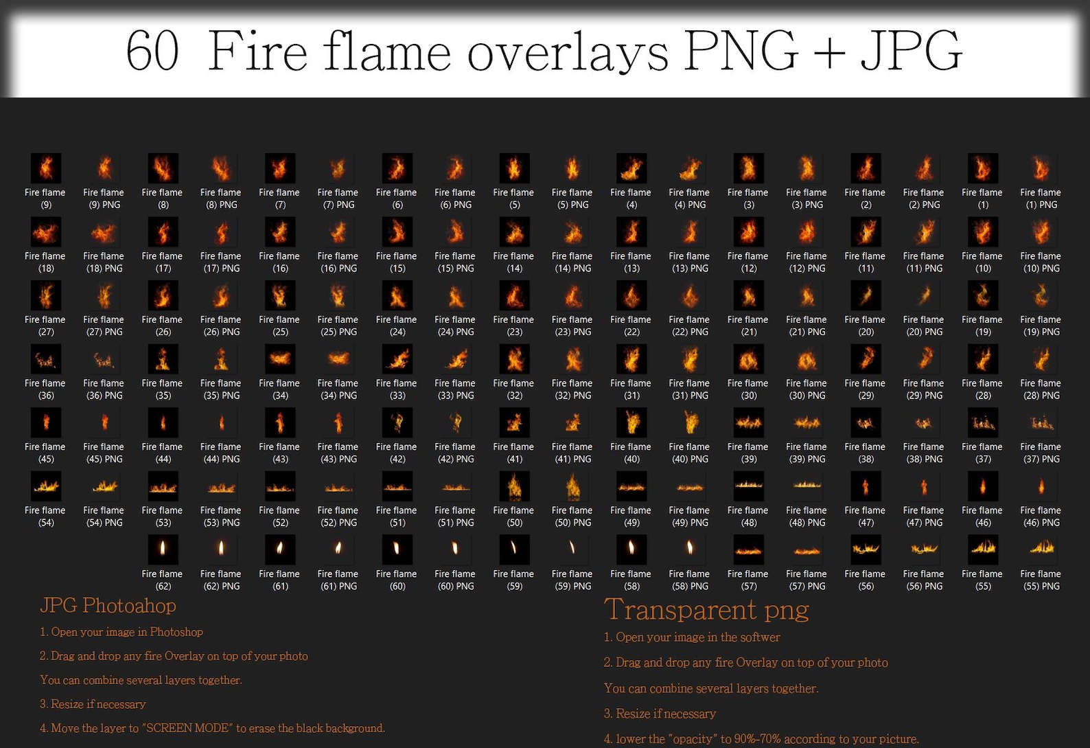 60 Fire Flame Photo Overlays: PNG & JPG (digital Download) - Etsy
