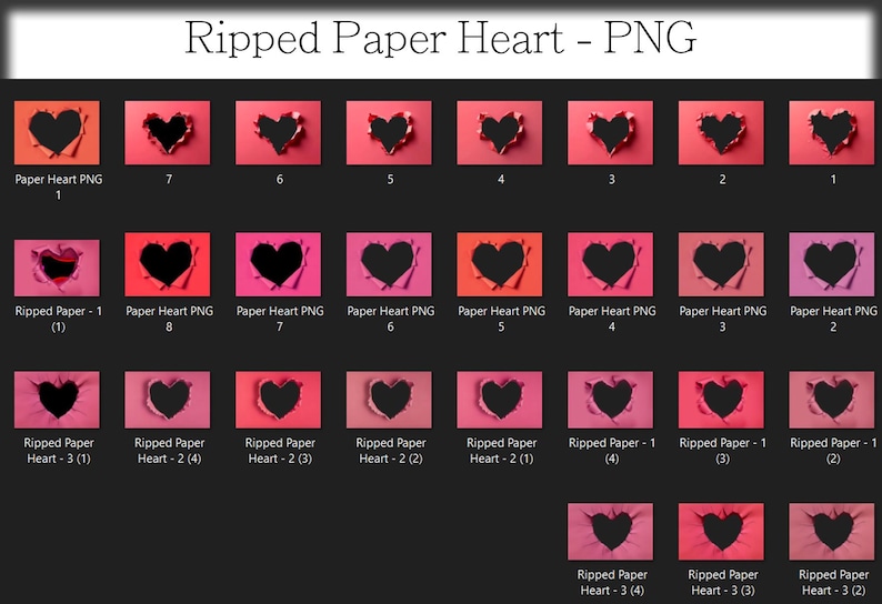27 Ripped Paper Heart PNG Bundle: Valentine's Day Photo Overlay ...