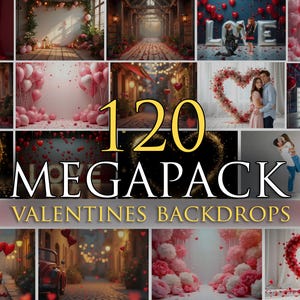 120 Megapack Valentines Digital Backdrops, Gold Heart Backdrops, Pink ...