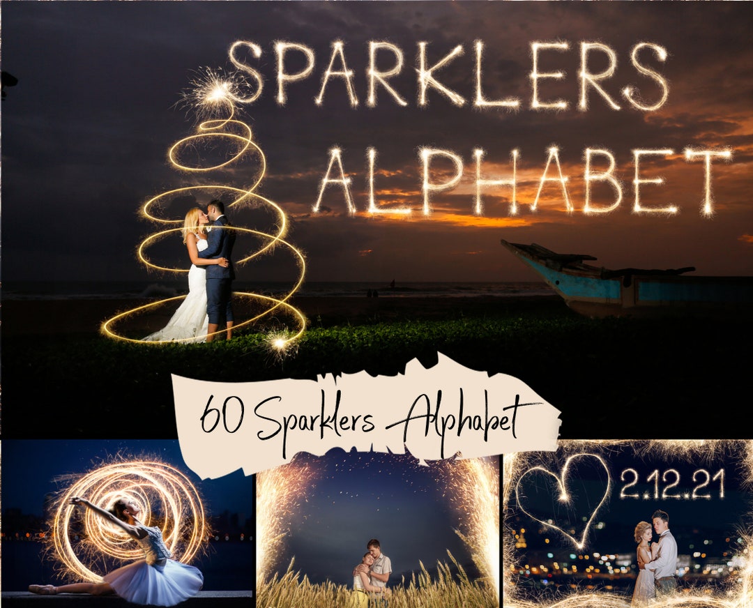 60 Sparklers Alphabet, Photoshop Overlays, Transparent PNG + JPG - Etsy