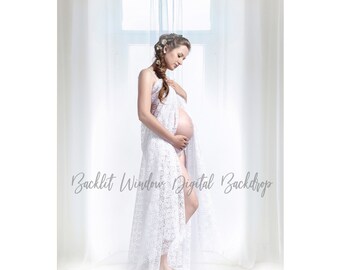1 Backlit Window Digital Backdrop white curtain Maternity | Etsy