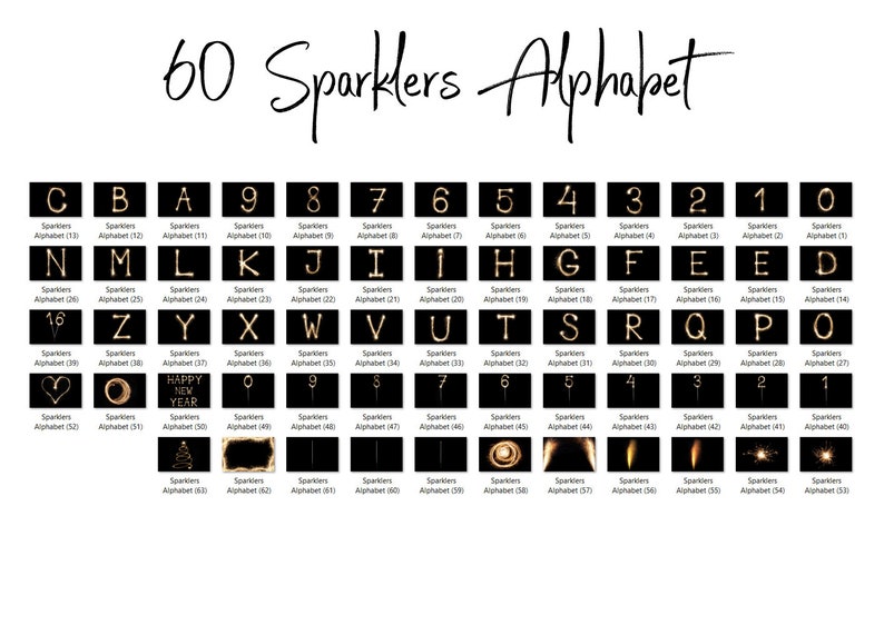 60 Sparklers Alphabet, Photoshop Overlays, Transparent PNG + JPG - Etsy
