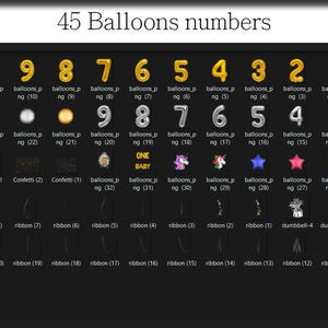 45 Balloon Number Overlays, PNG File, Transparent Pngs Clip Art - Etsy