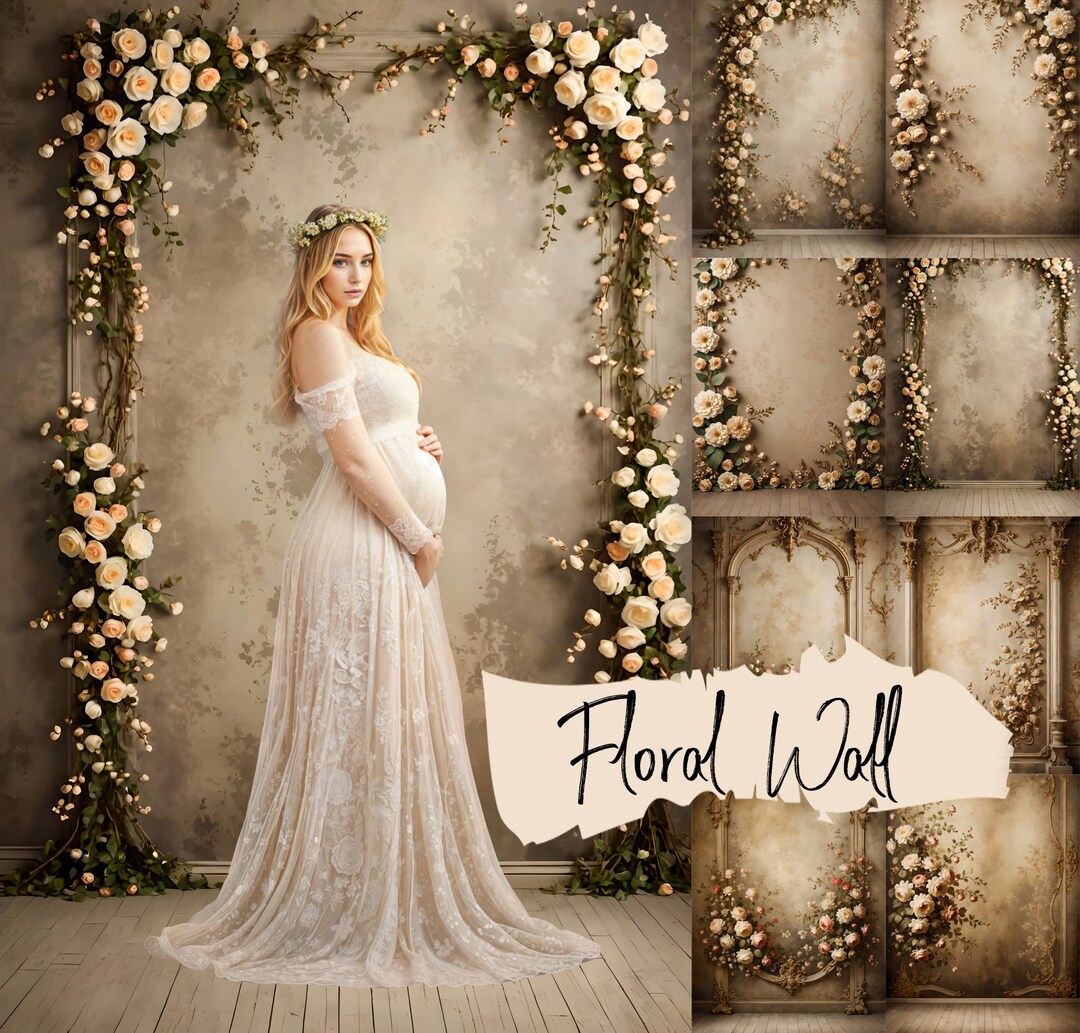 37 Wall Floral Backdrops, Digital Vintage Floral Overlays, Maternity ...