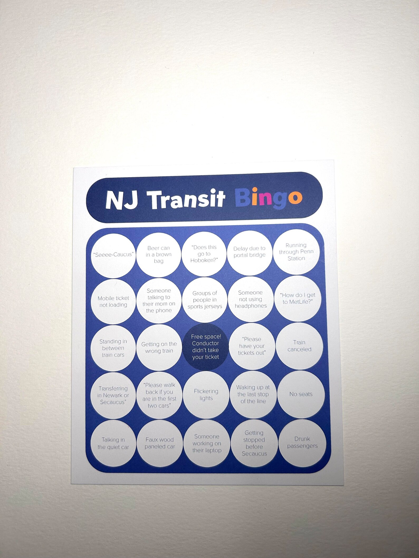NJ Transit Bingo - Etsy