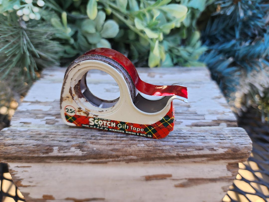 Vintage Christmas Scotch Tape Dispenser, Gift Wrap, Decortive Red Tape ...