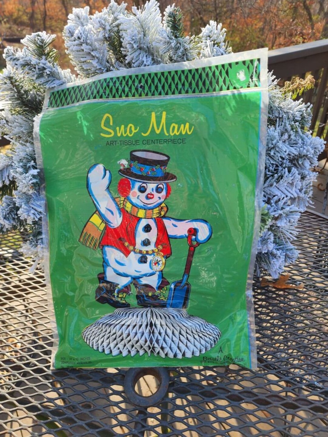 Vintage Beistle Co. Art Tissue Snowman Centerpiece, Crepe Paper ...