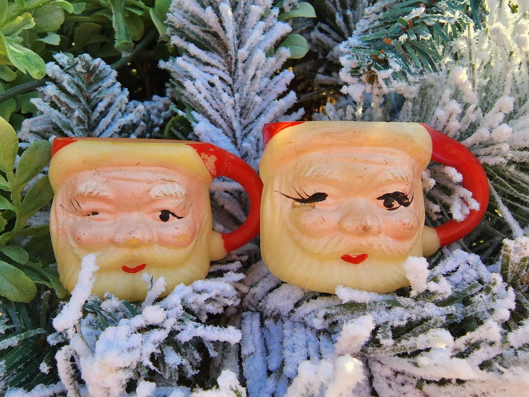 Vintage Pair of Celluloid Mini Santa Mugs, Japan - Etsy