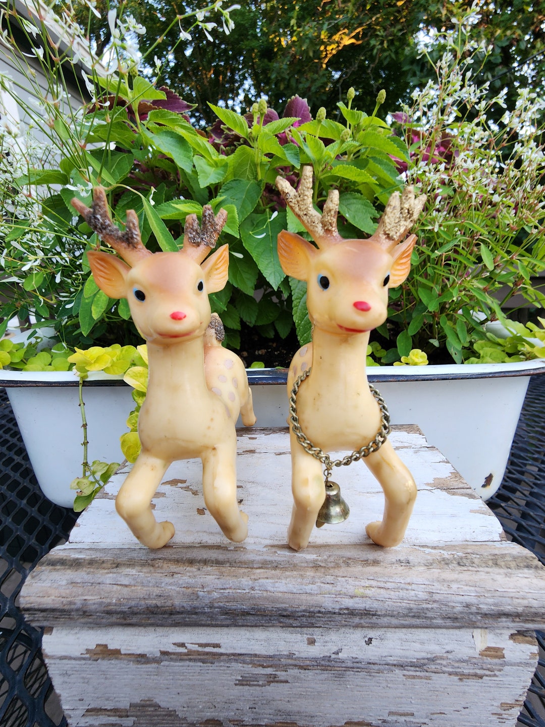 Vintage Christmas Rubber Reindeer, Running Leaping, Set of 2, Japan ...