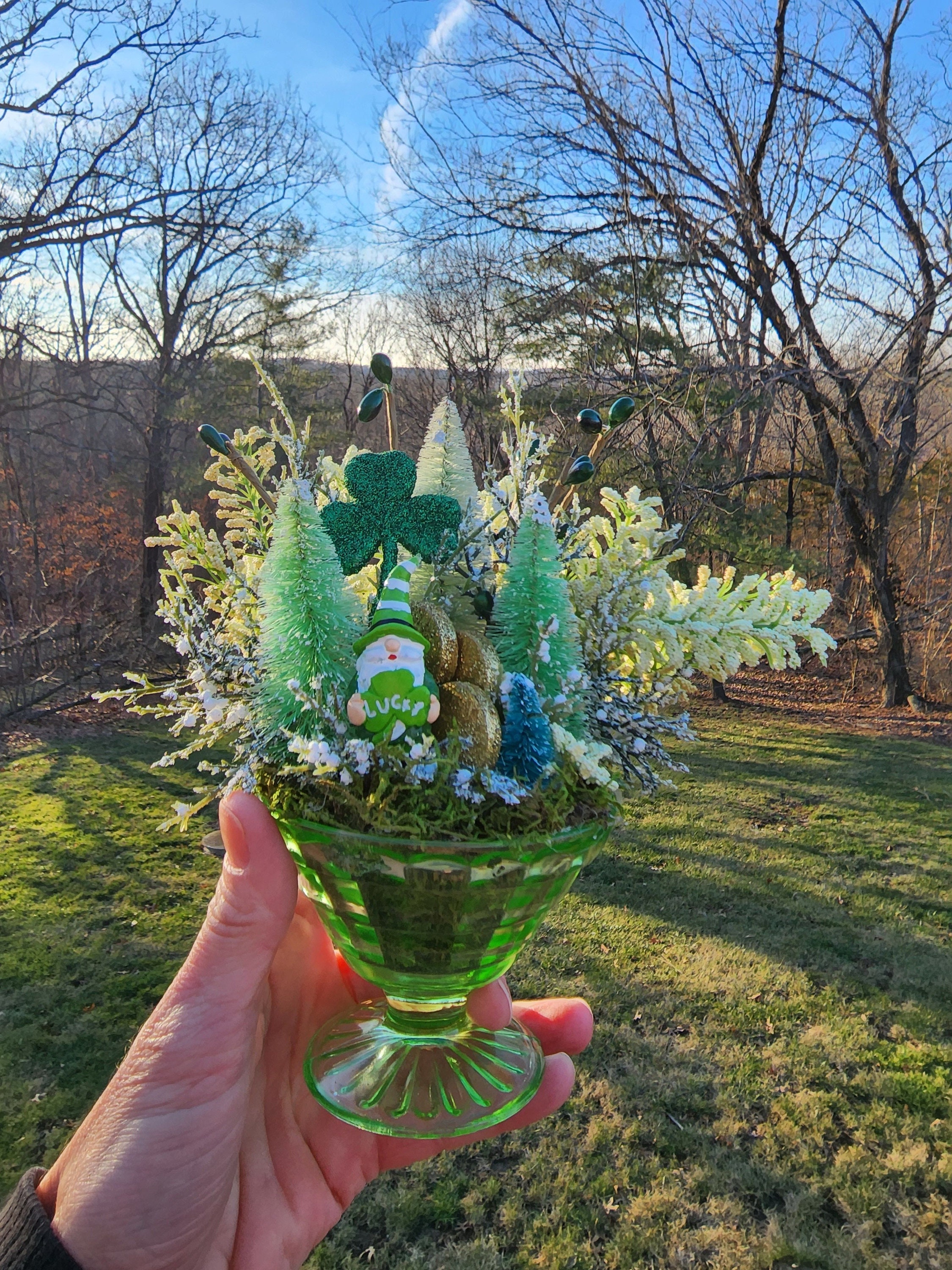 Vintage Depression Glass Diorama, Dessert Dish, St Patrick's Day - Etsy
