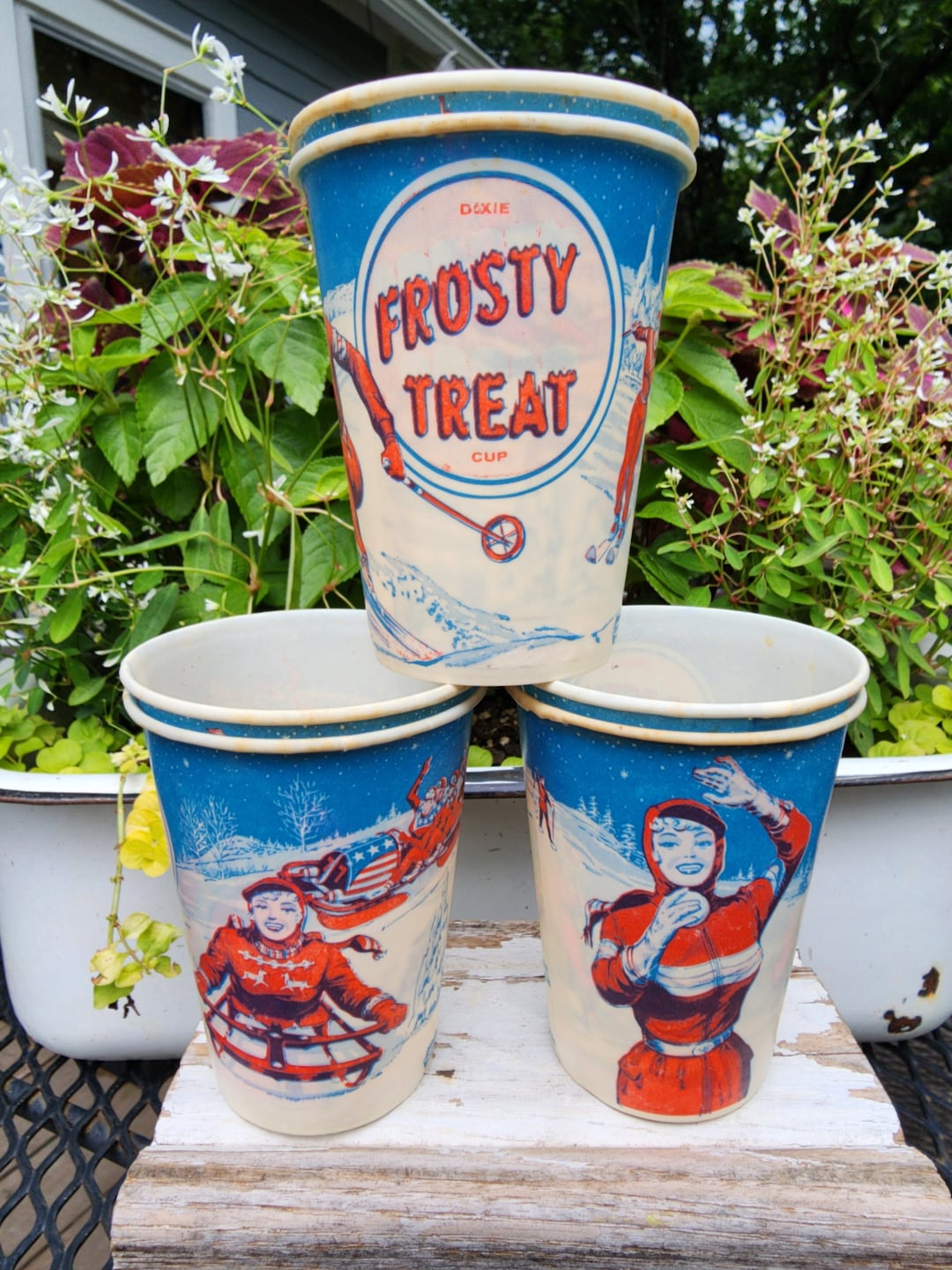 Vintage Frosty Treat Paper Ice Cream Cups, Dixie Cups, Set of 6, Drinks ...