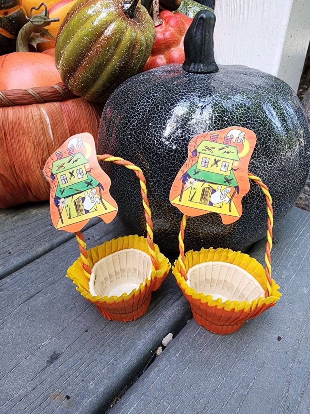 Pair of Vintage Paper Nut Cups, Candy Container, Haunted House ...