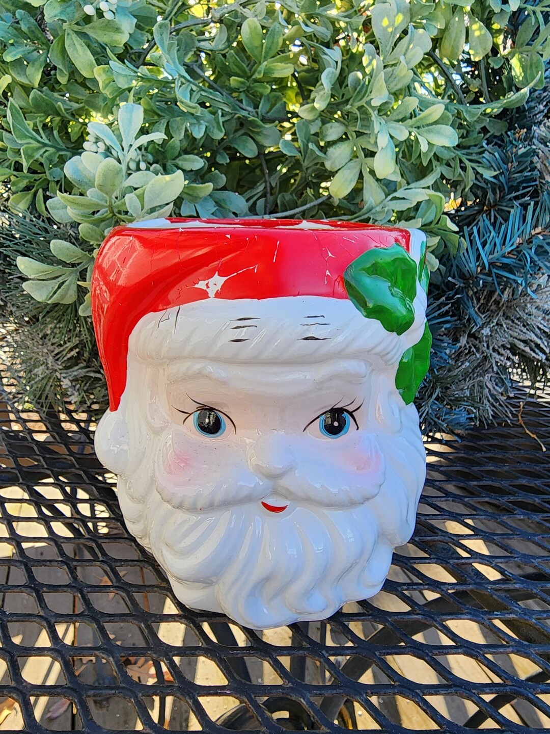 Vintage Christmas Santa Planter, Candy Container, Kitchen Utensil ...