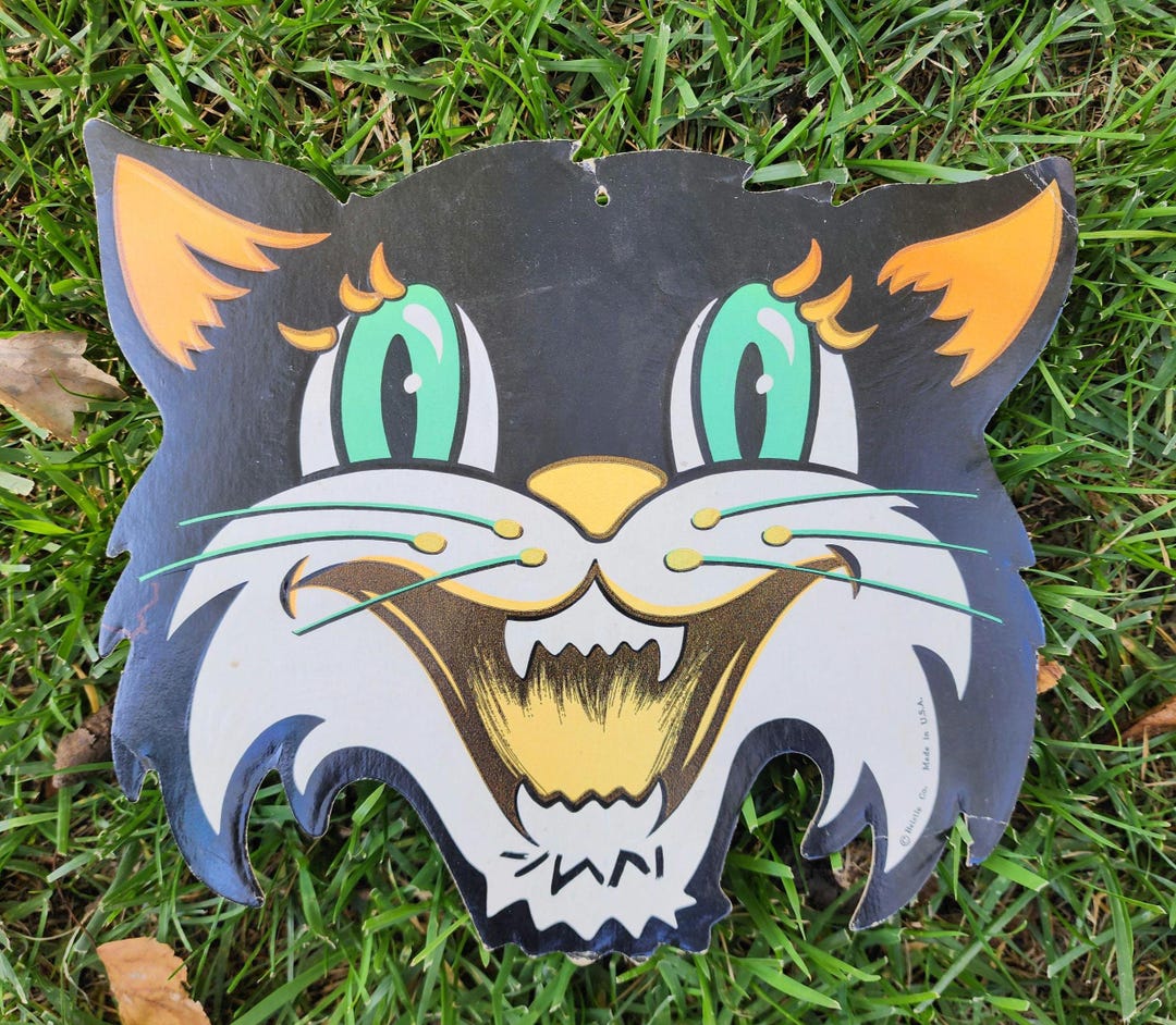 Vintage Halloween Beistle Co Black Cat Face Paper Decoration, Made in ...