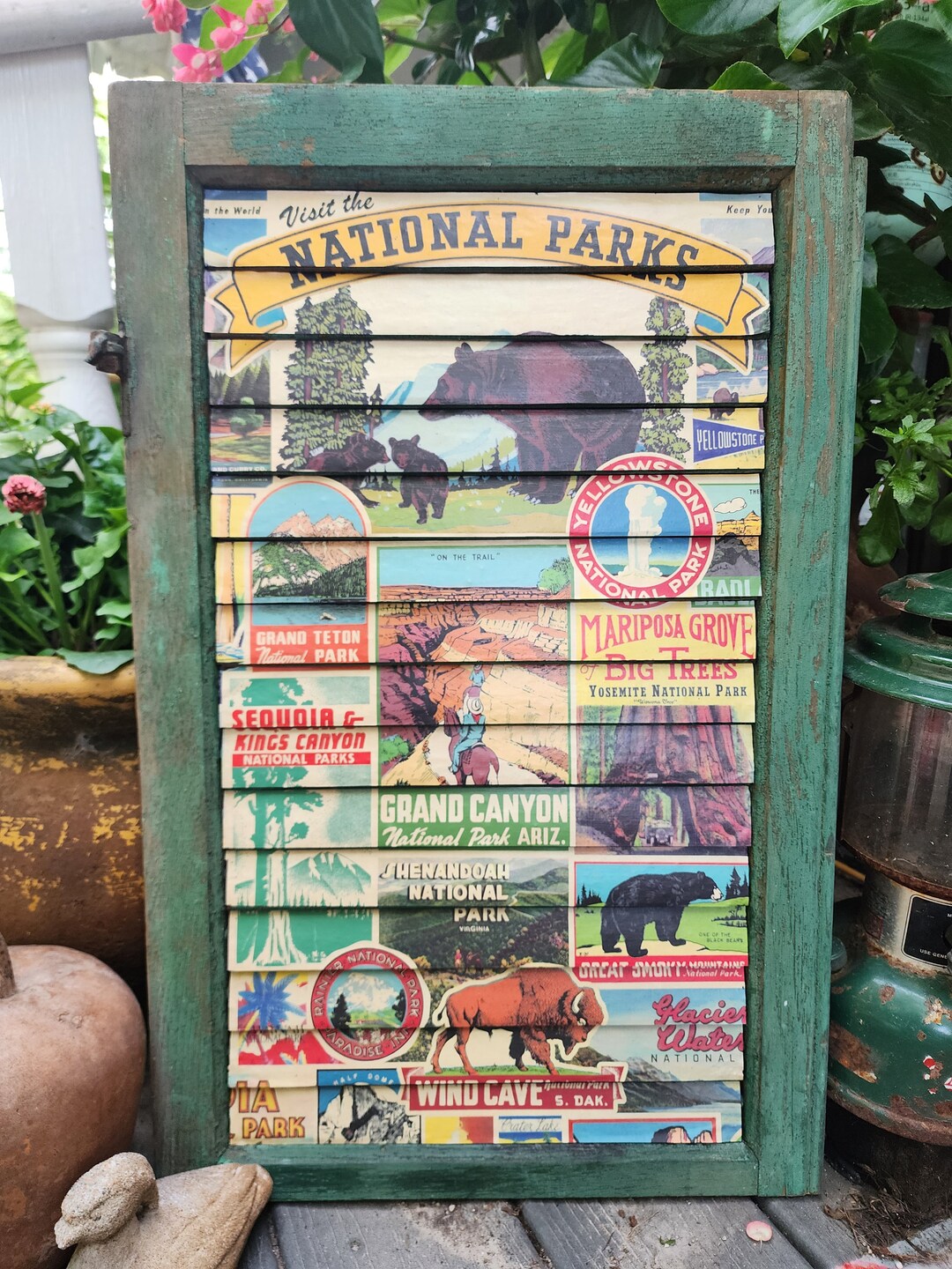 Repurposed Shutter Wall Hanging, National Parks,chippy Green Paint - Etsy
