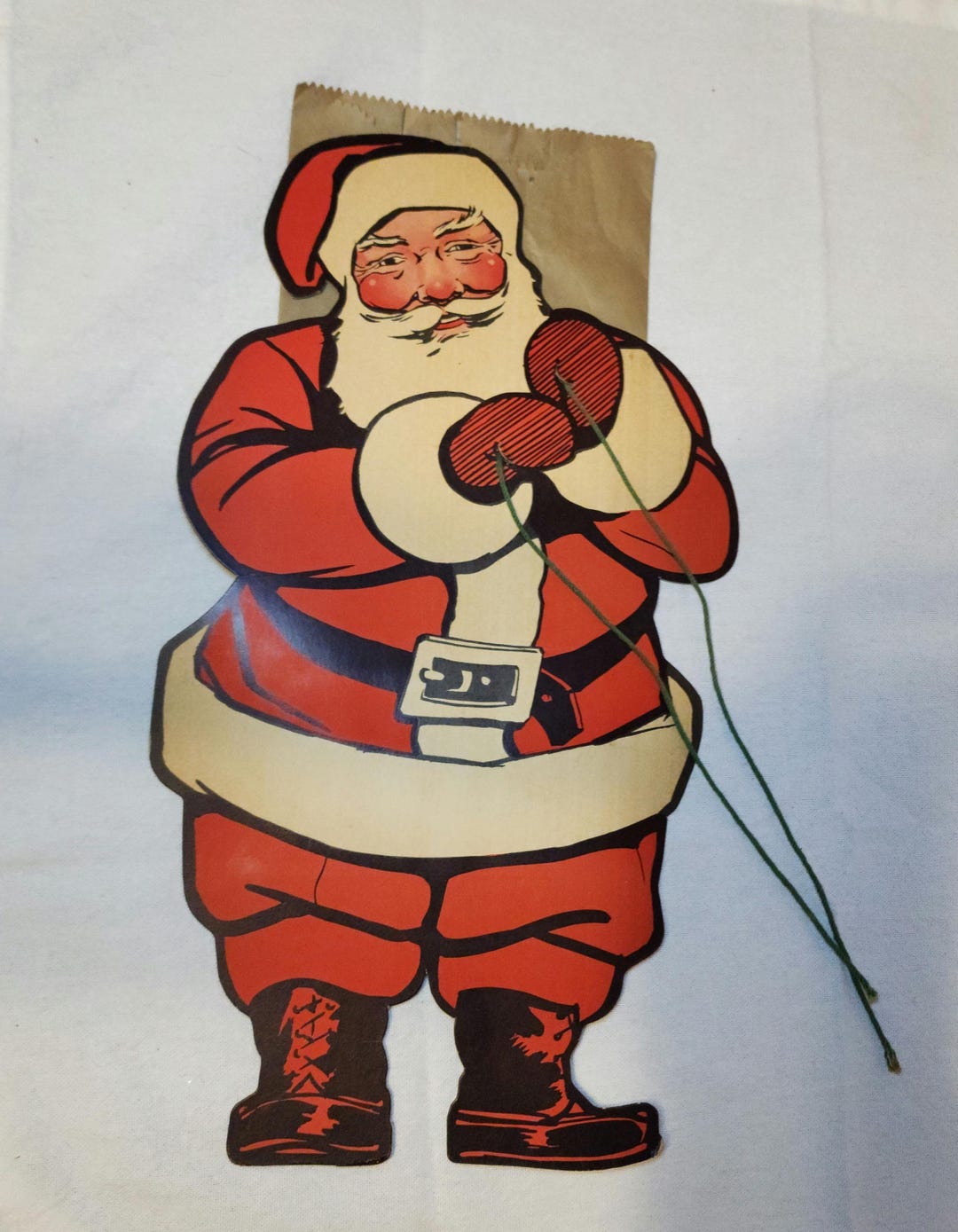 Vintage Christmas Paper Santa With Paper Sack Decoration, Candy Bag ...