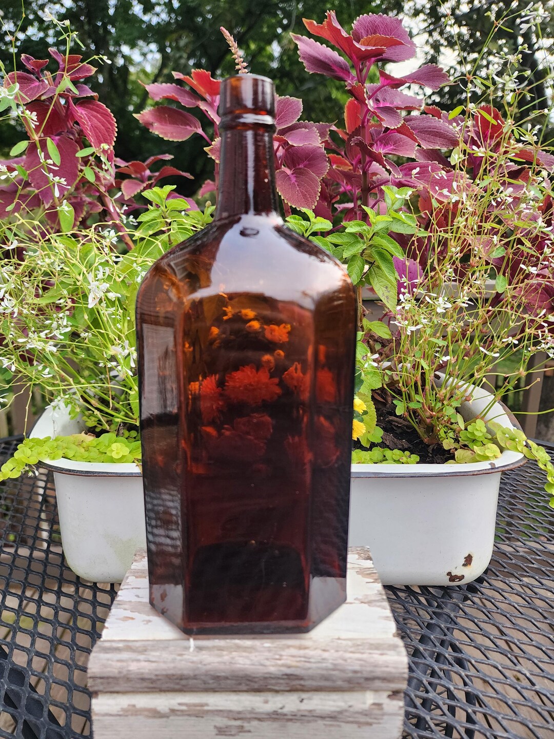 Vintage Amber Glass Bottle, Brown, Elixir, Liquor - Etsy