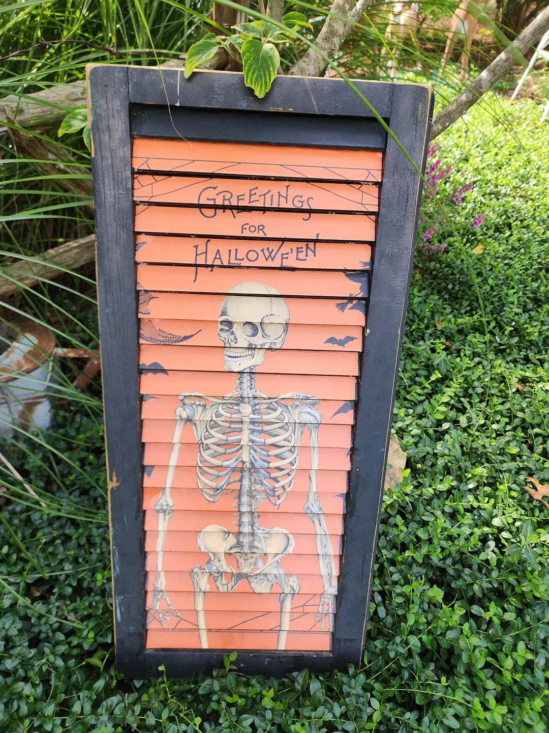 Repurposed Farmhouse Shutter Wall Hanging, Green Shutter, Halloween ...
