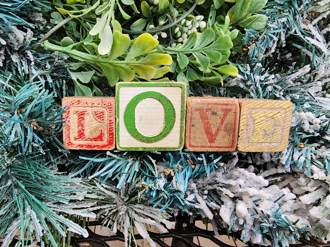 Vintage LOVE Alphabet Block Word, Mixed Size Blocks, Valentine's Day ...