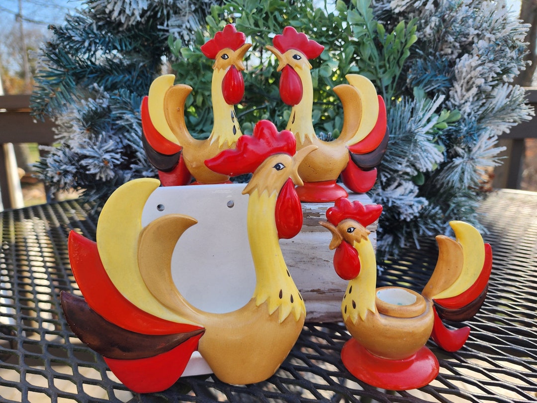 Vintage Holt Howard Coq Rouge Rooster Table Set4 Piece, Salt & Pepper ...