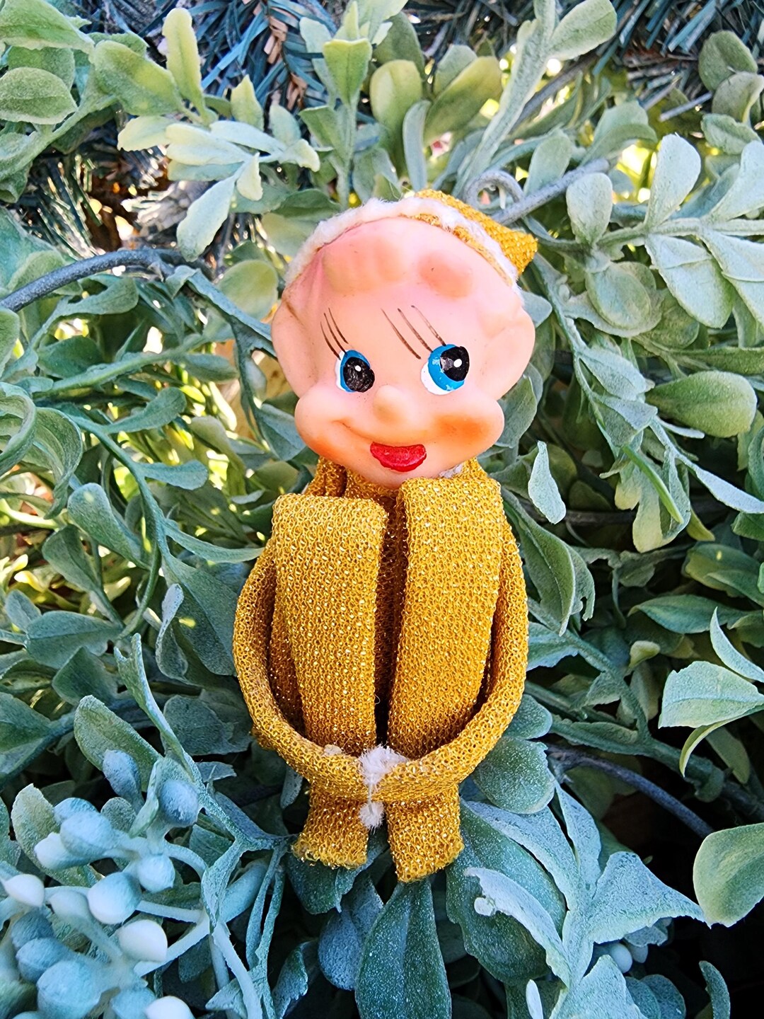 Vintage Christmas Gold Metallic Suited Kneehugger Pixie Elf, 7", Korea ...