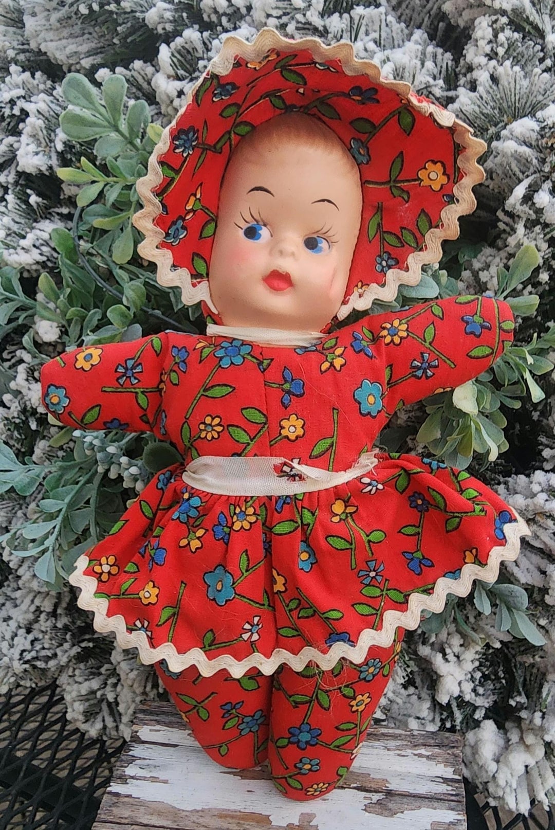 Vintage Baby Doll, Mask Face Doll, Handmade, Red Floral - Etsy