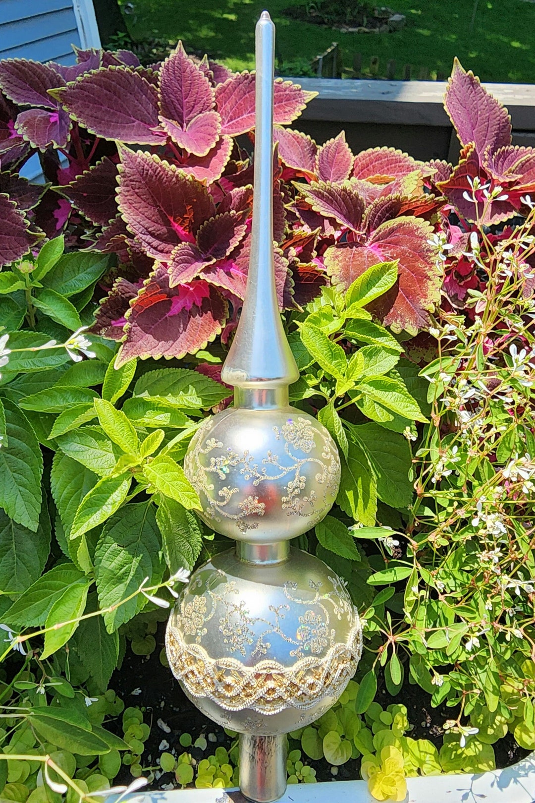 Vintage Christmas Tree Topper, Double Ball, Silver and Lace - Etsy