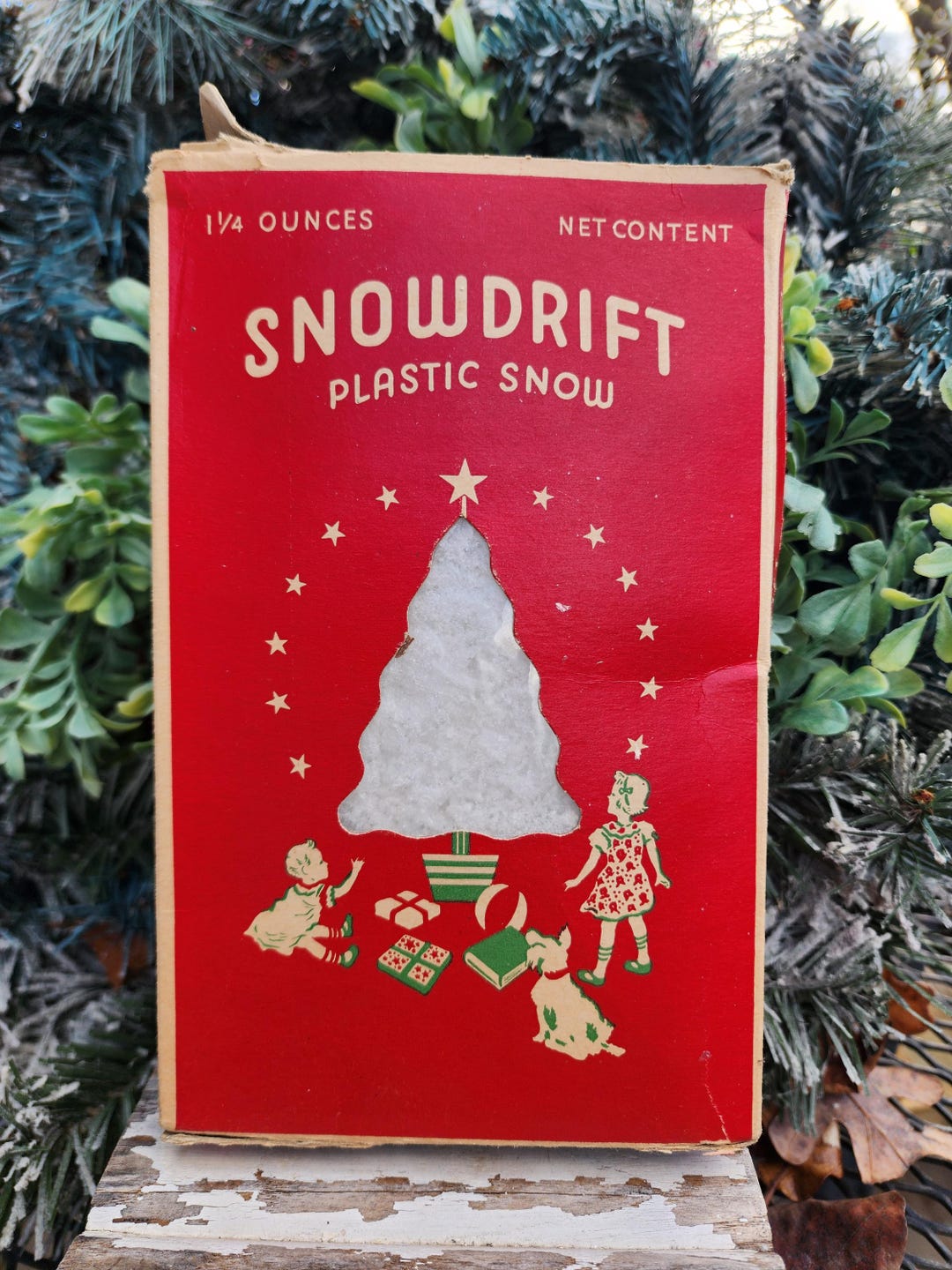 Vintage Christmas Box of Snow Drift Mica Snow, Metal Goods Corp., STL ...