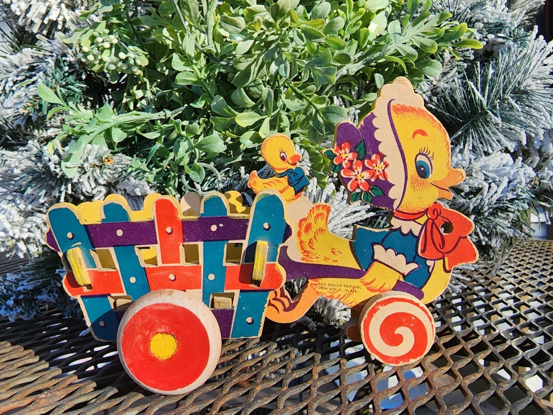 Vintage Dolly Toy Co. Duck With Cart, Easter, Candy Container/basket - Etsy