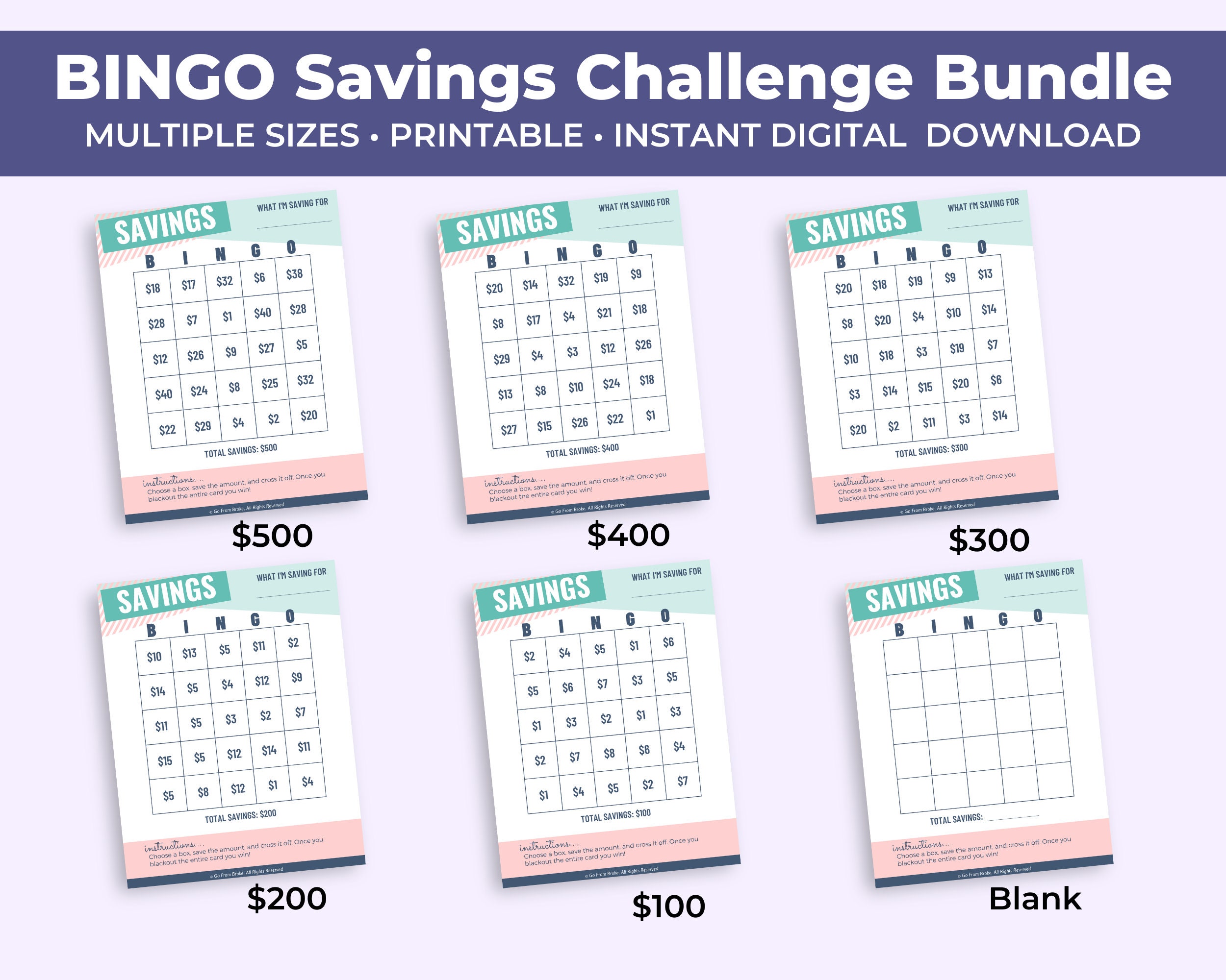 BINGO Savings Challenge Bundle Printable Fun and Motivational Monthly ...