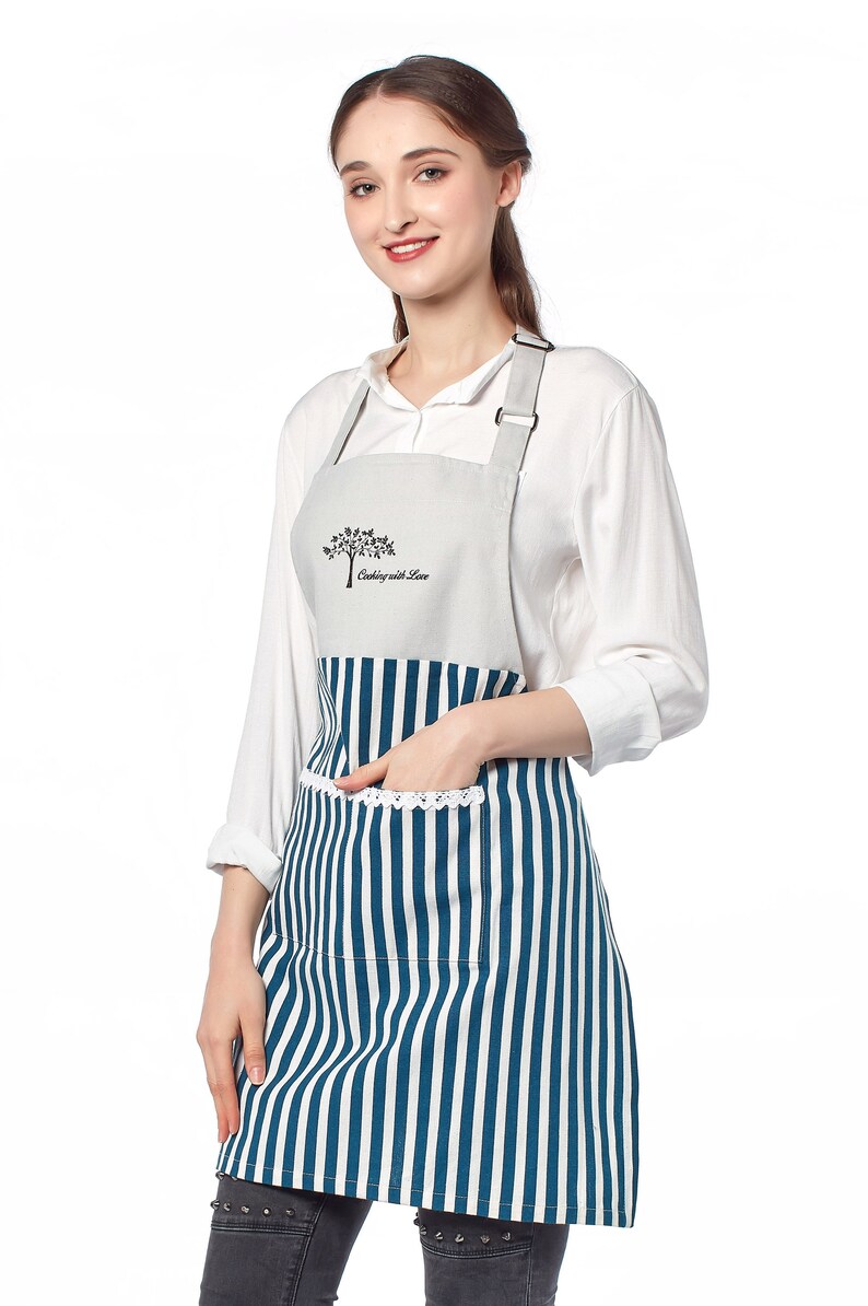 Blue Stripe Cotton Apron With Beautiful Embroidery Decoration ...