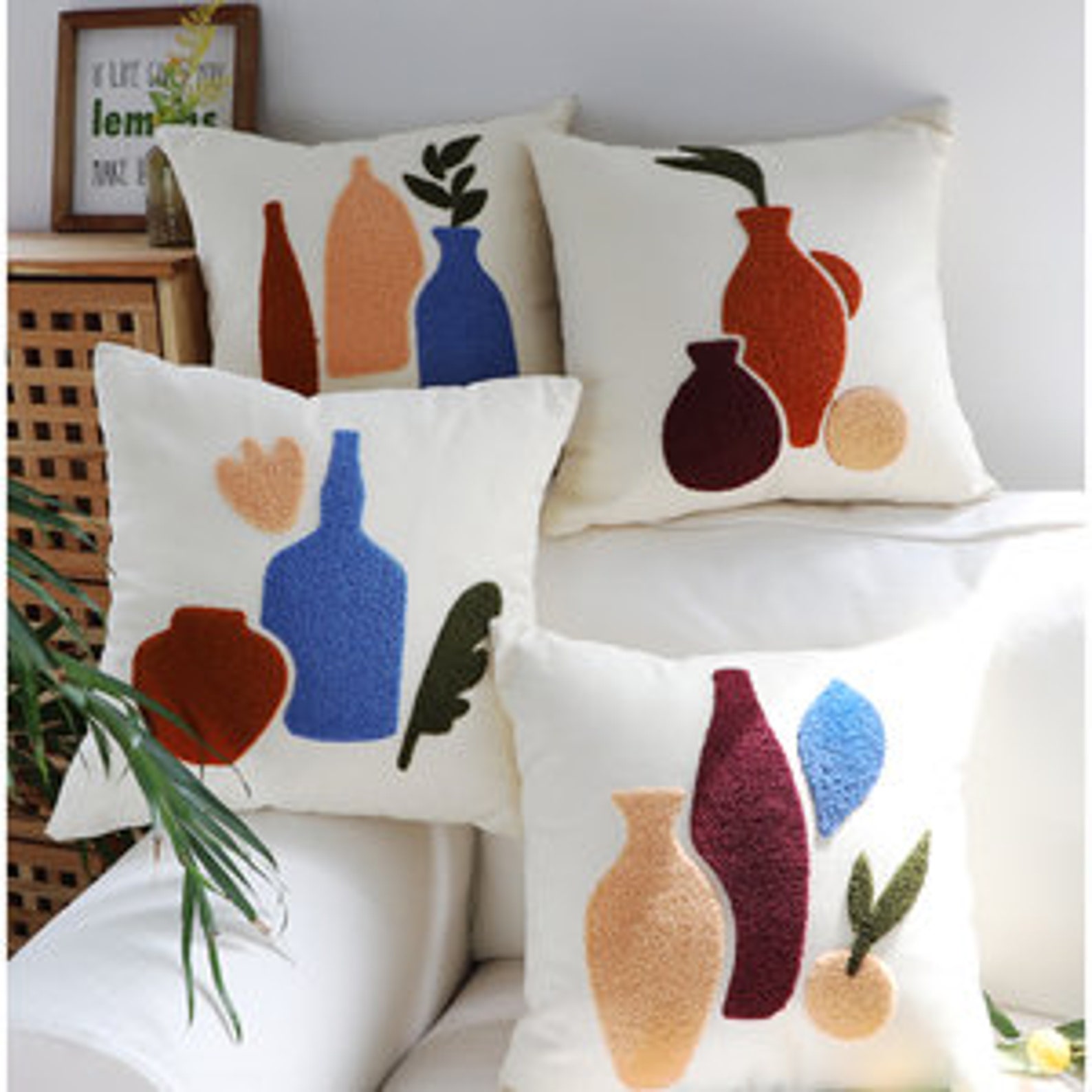 Luxury Cotton Tufted Embroidery Cushion Cover With Invisible - Etsy UK