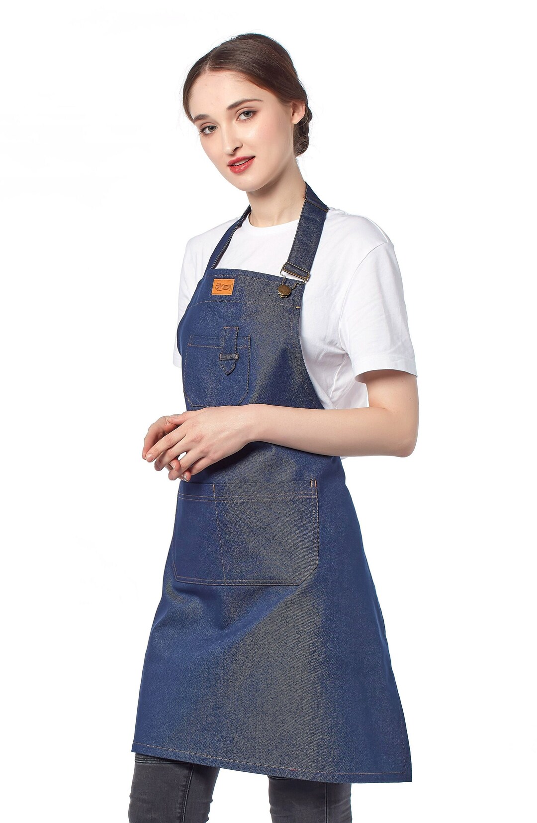 Luxury Navy Blue Denim Apron With Adjustable Neck Strap and Front ...