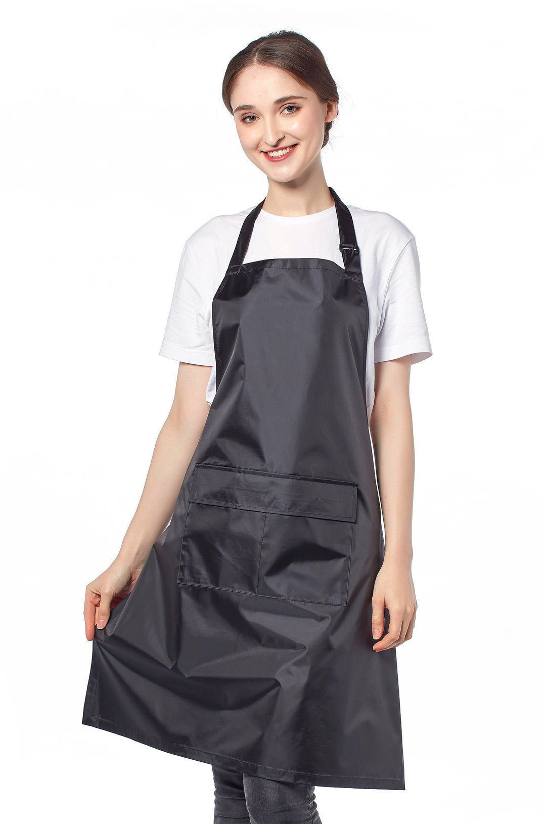 Black Waterproof Soft PVC Apron With Adjustable Neck Strap and Front ...