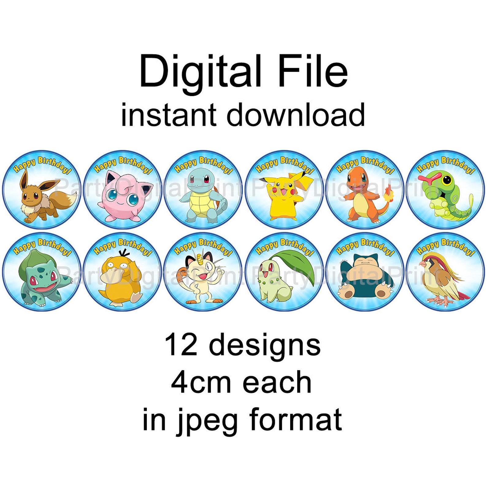 Pokemon Cupcake Topper / Instant Download / Birthday Deco | Etsy