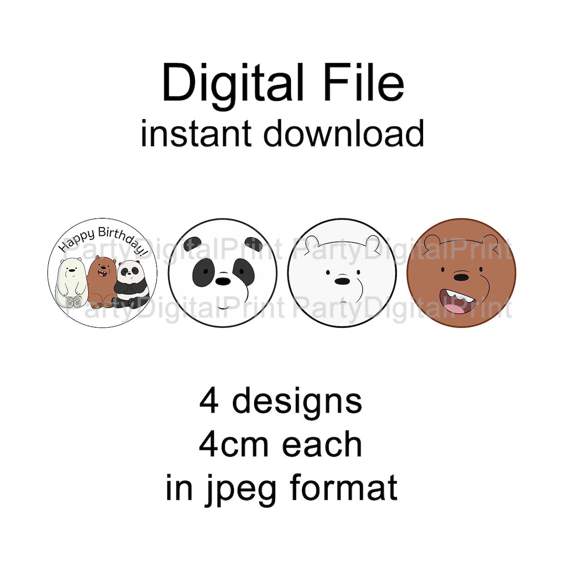 We Bare Bear Cupcake Topper / Instant Download / Birthday Deco - Etsy