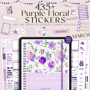 Purple Digital Stickers Goodnotes Floral Planner Sticker Book Glitter ...
