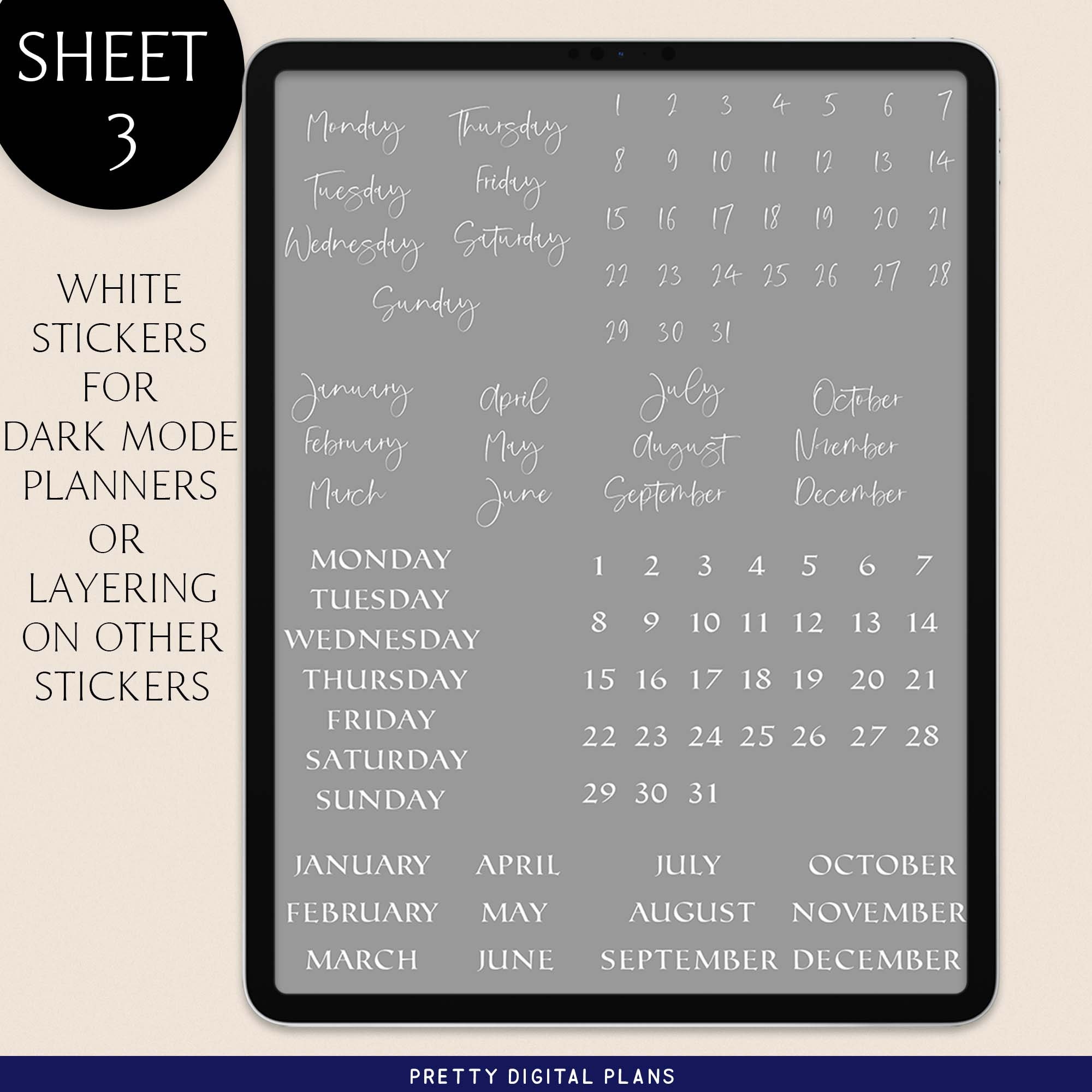 Day Month Date Script Stickers for Goodnotes Pre Cropped Stickers ...