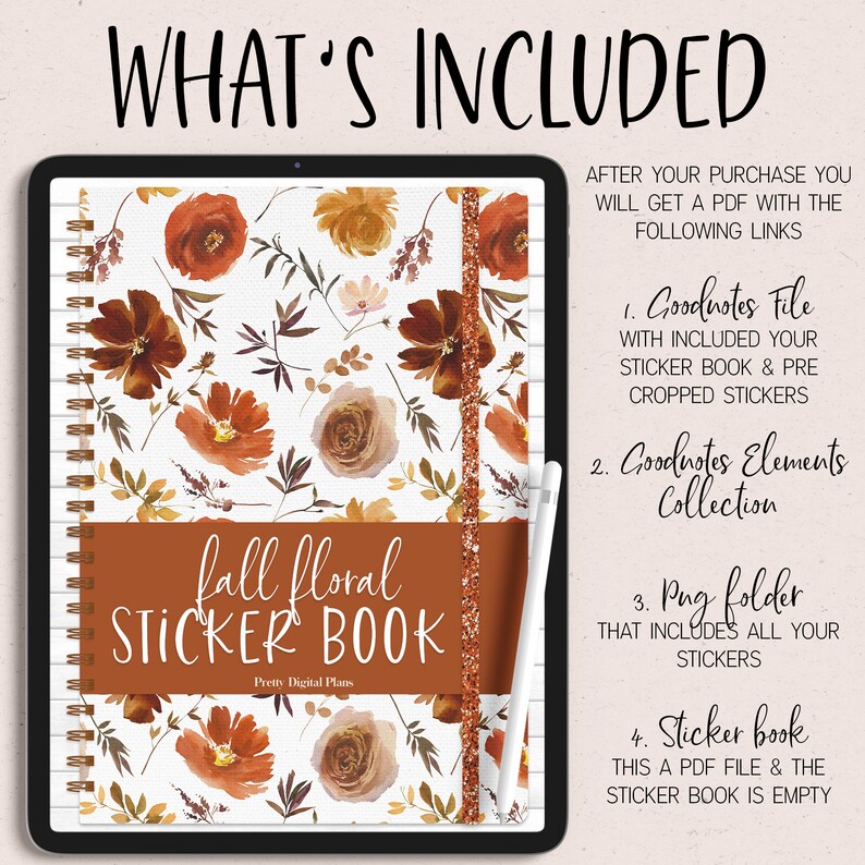Fall Digital Stickers Goodnotes Floral Sticker Book Autumn - Etsy