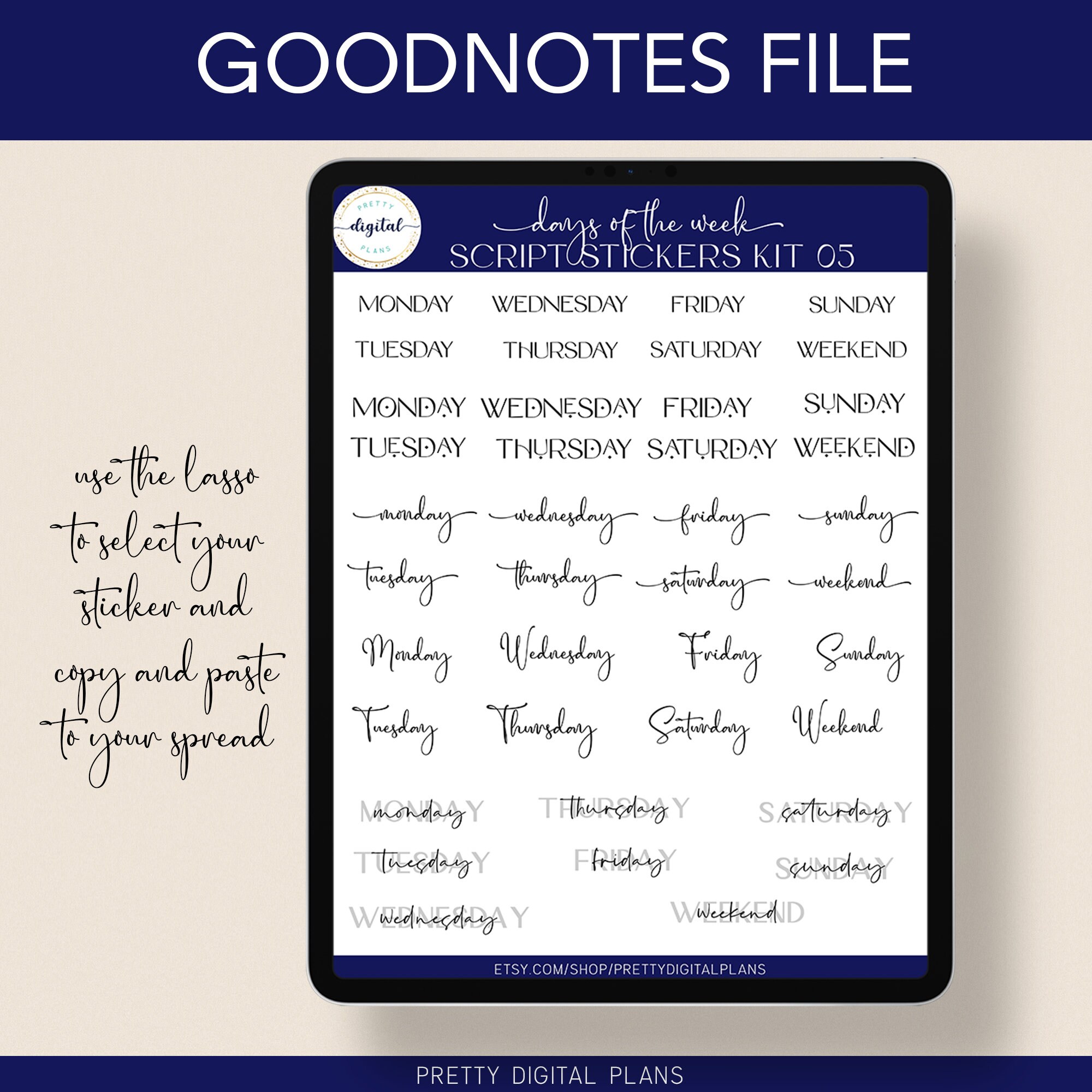 Days of the Week Digital Stickers for Goodnotes Precropped Elements ...