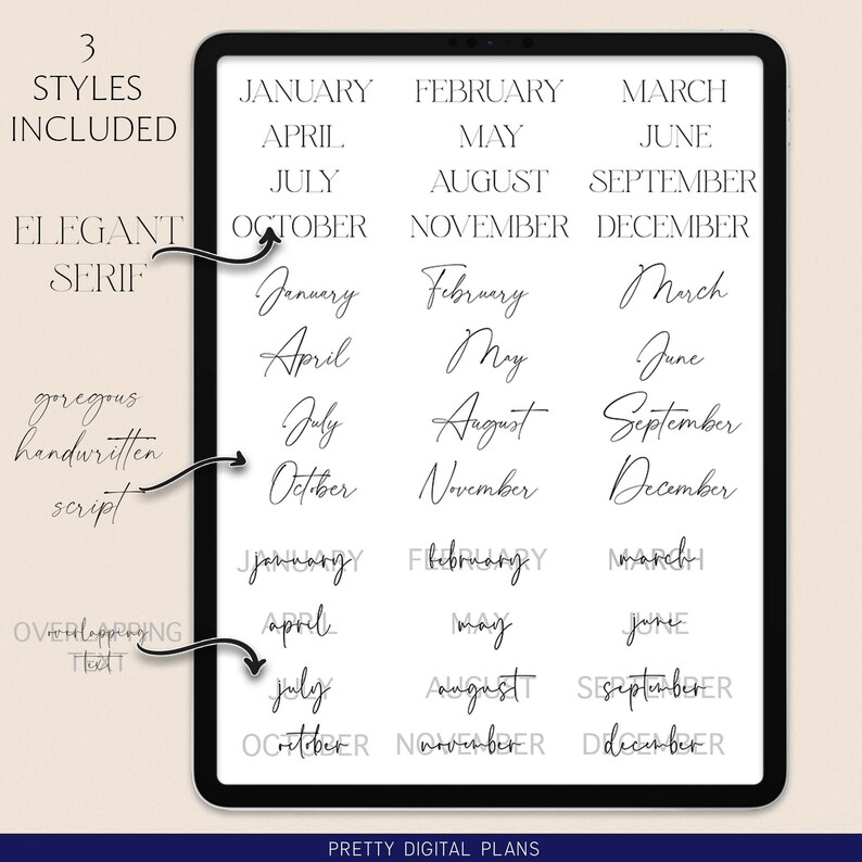 Month Digital Stickers for Goodnotes Pre Cropped & Elements Collection ...