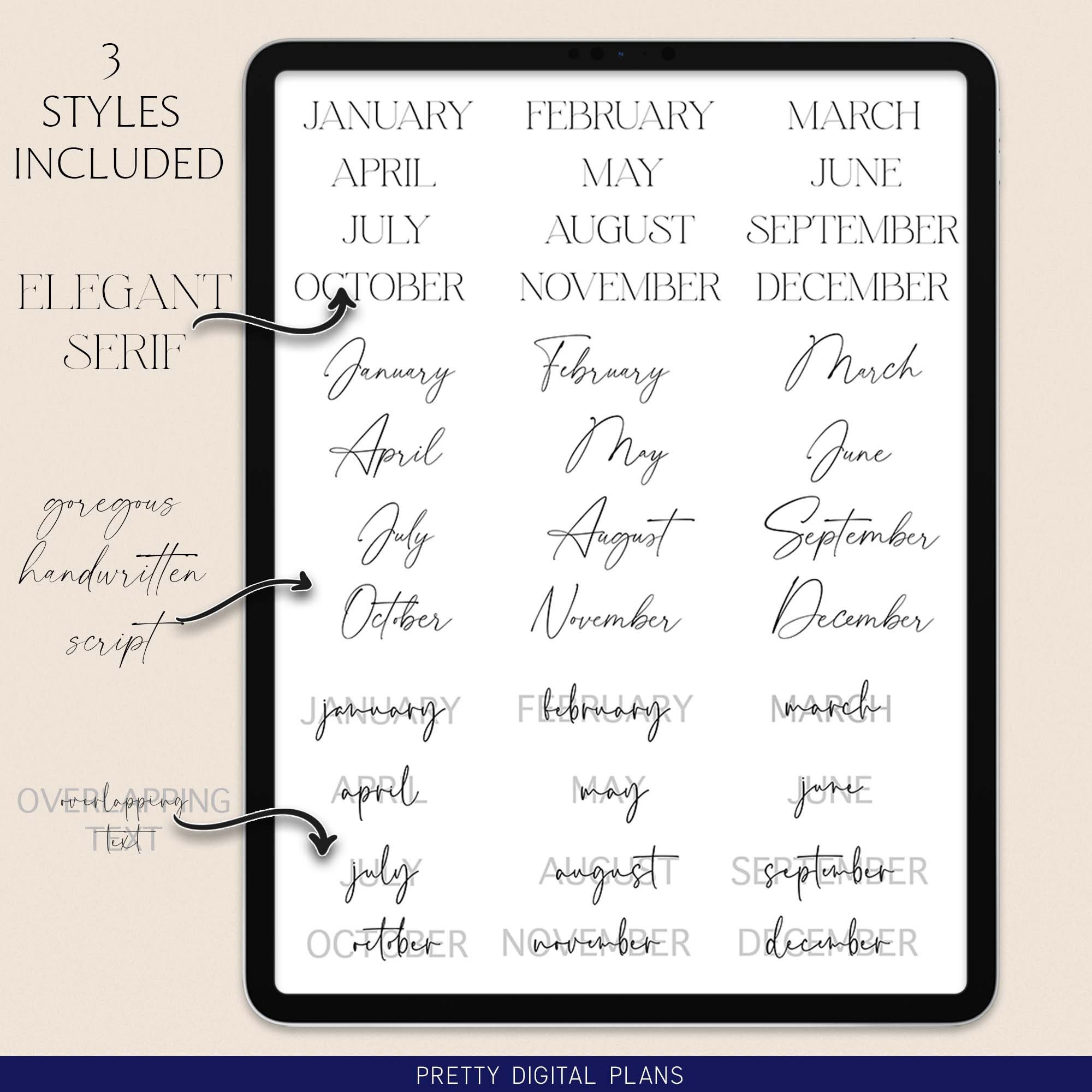 Month Digital Stickers for Goodnotes Pre Cropped & Elements - Etsy